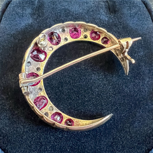 Victorian Ruby & Diamond Crescent Pin